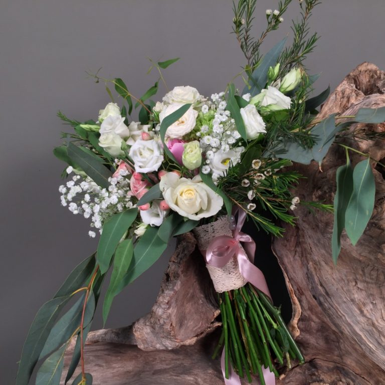 Ανθοδέσμη Γάμου Wax Ευκάλυπτο Τριαντάφυλλα - Neda Decorations
